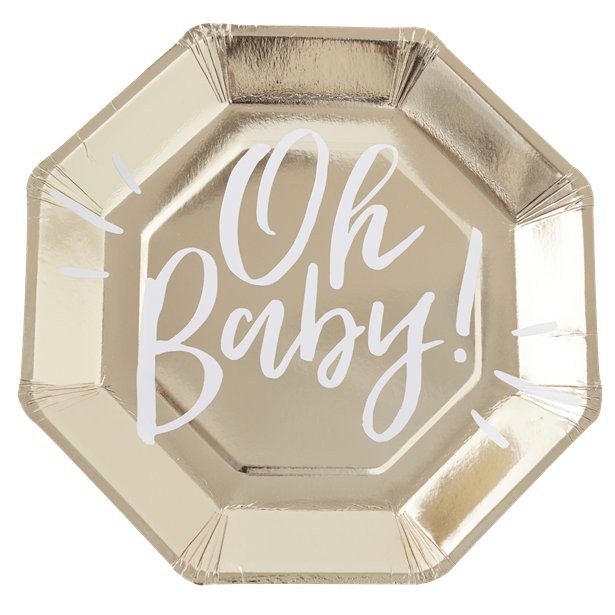 8 Oh Baby paper plate gold 25cm | Party365.com